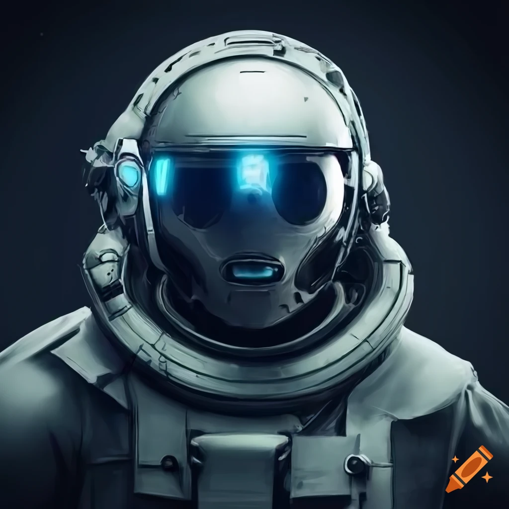 Futuristic space pilot in armor space suit, close-up portrait on Craiyon