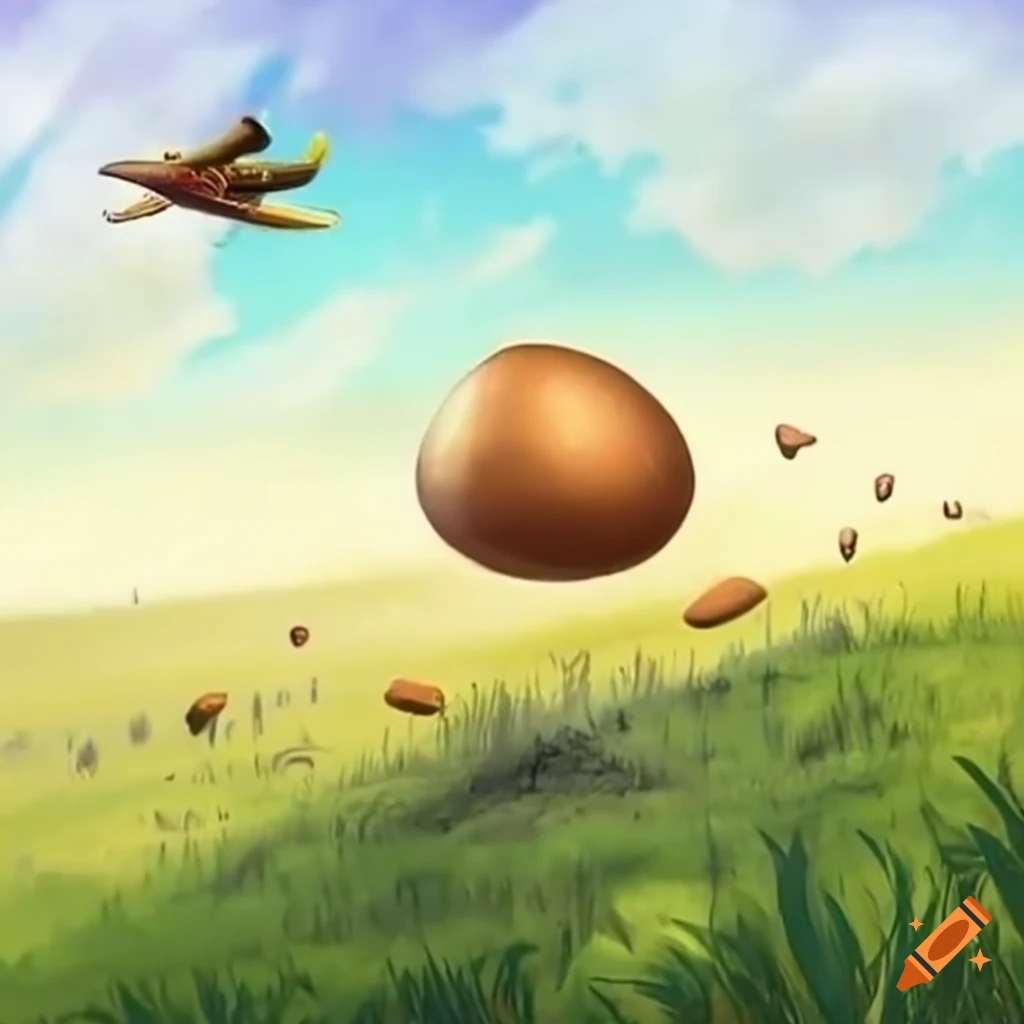 Small airplane flying over a meadow and dropping Easter eggs on Craiyon