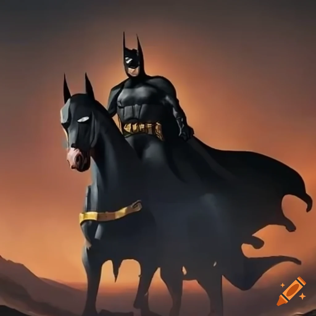 Artistic rendition of Batman riding a horse in the Wild West on Craiyon