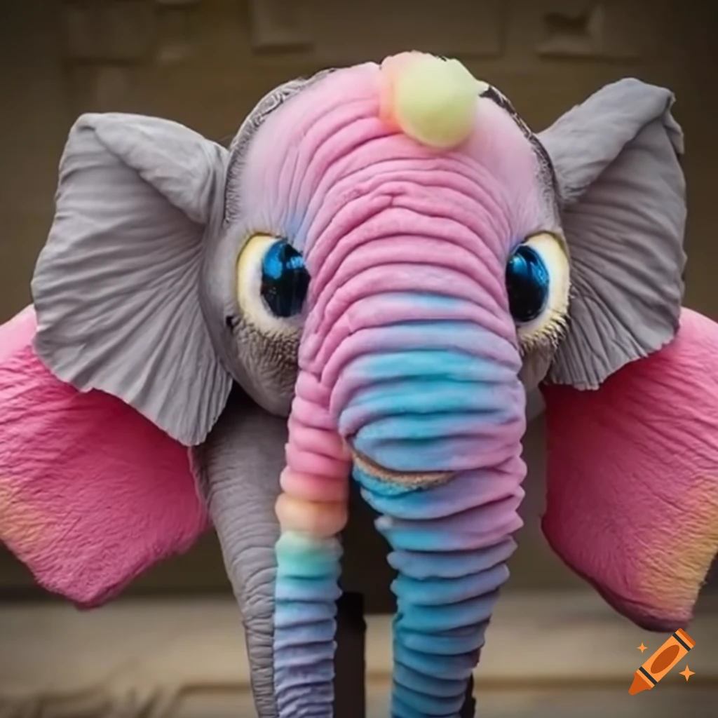Cute, big-eyed elephant made of cotton candy on Craiyon