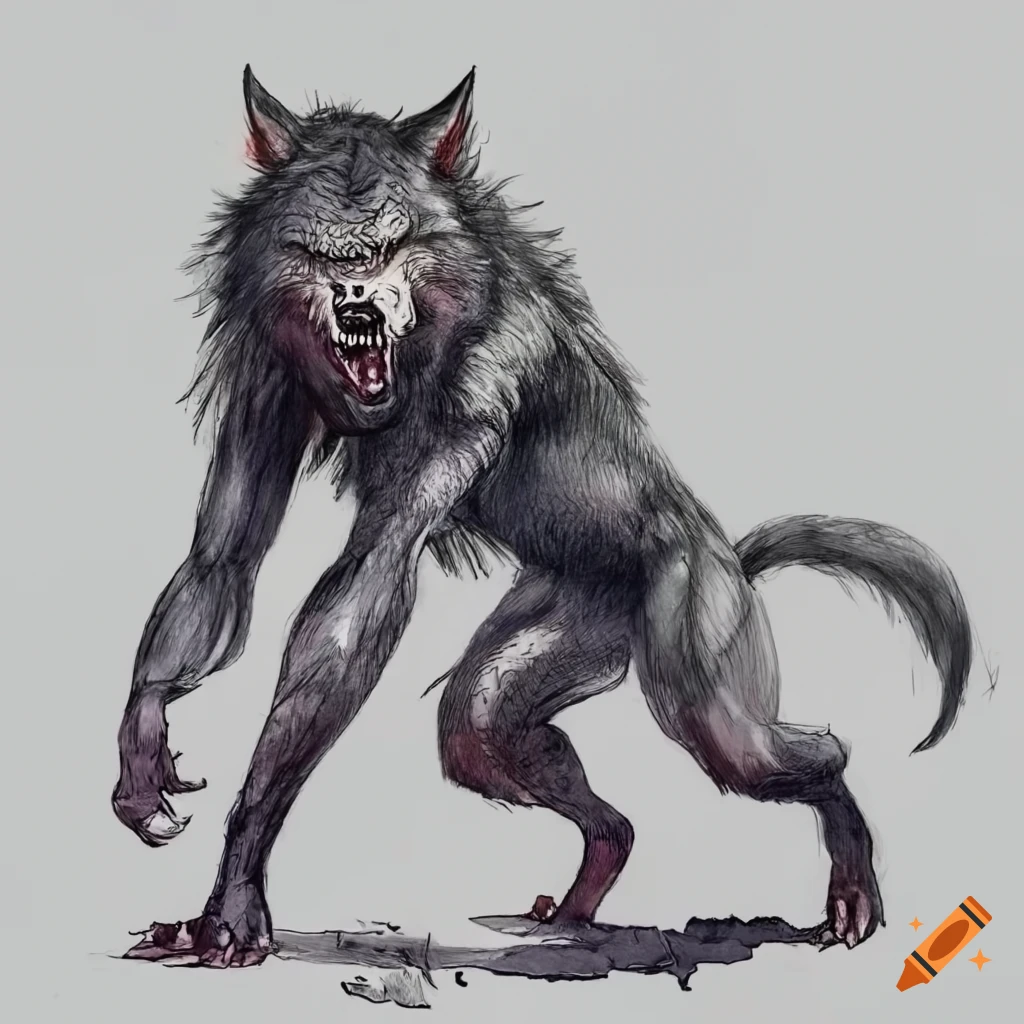 Female werewolf in action pose, black and white art inspired by bernie ...