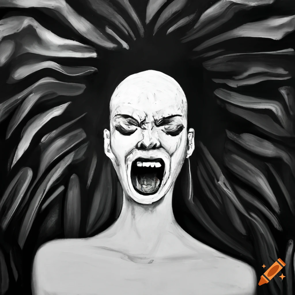 Woman expressing rage in an oil painting style on Craiyon