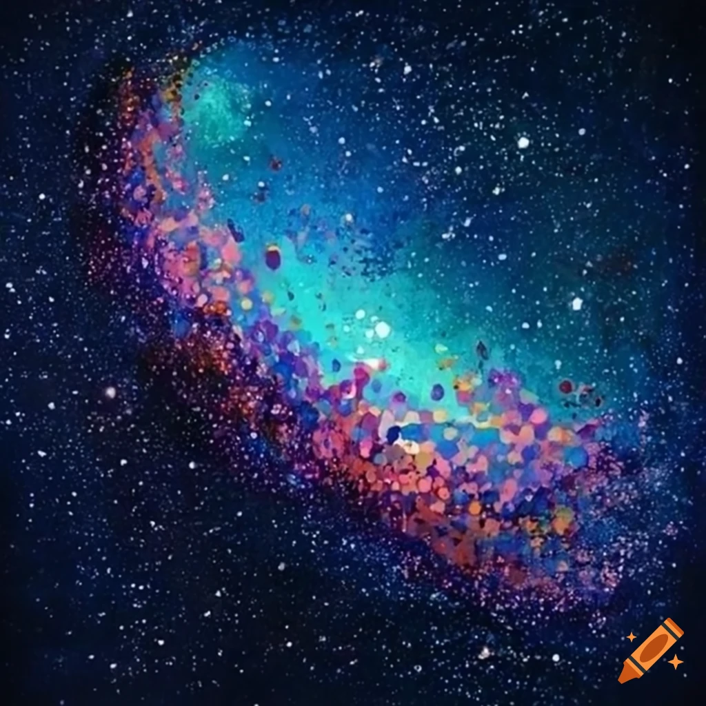 Pointillism painting depicting endless outer space with contrasting ...