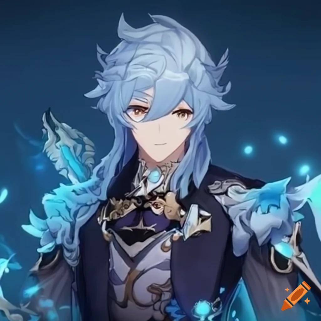 Genshin male character with chinese dragon and ice elements on Craiyon