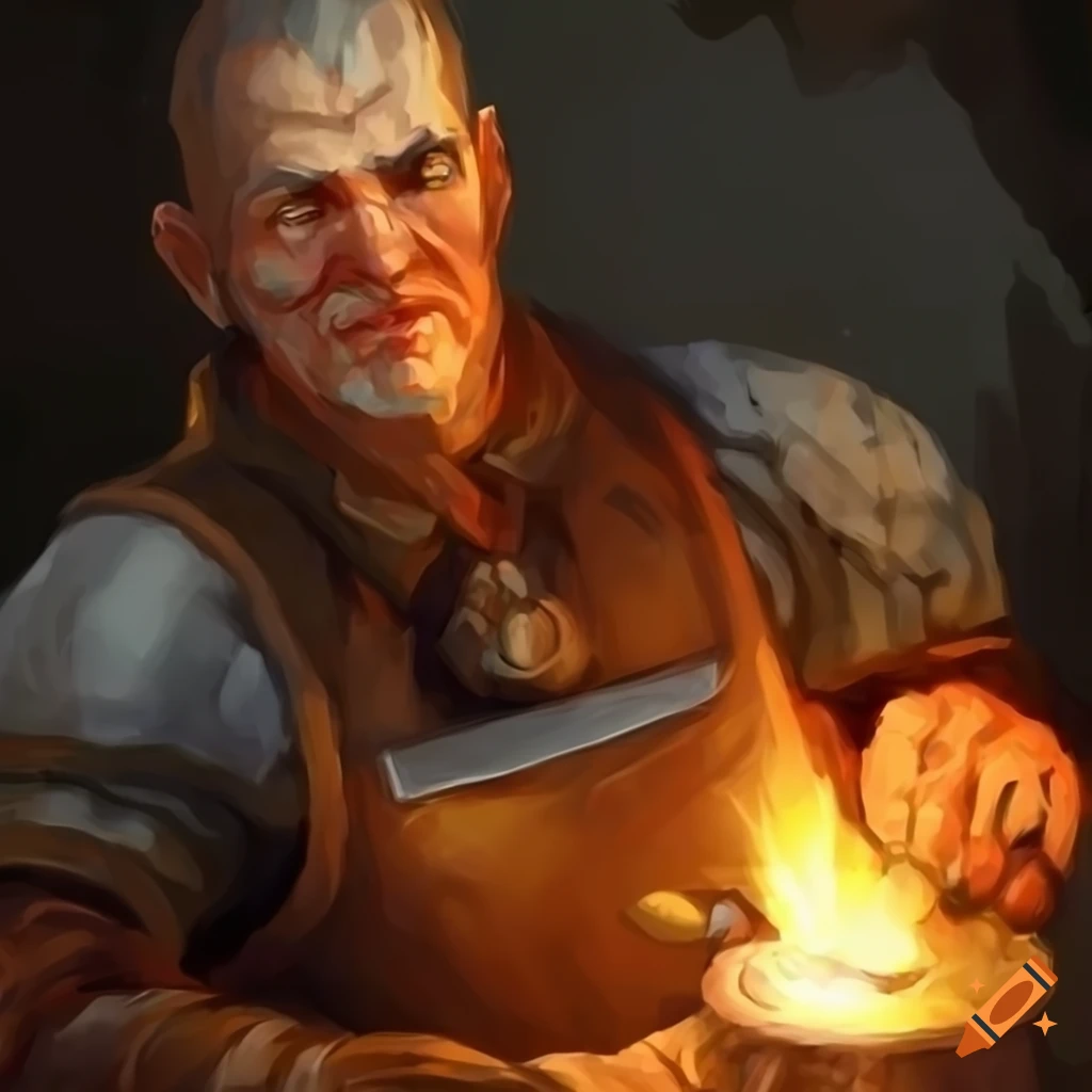 Blacksmith male character in a dnd setting on Craiyon