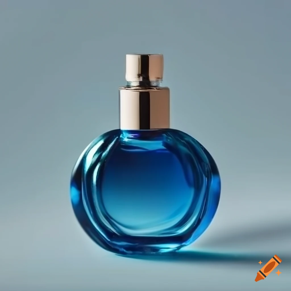 Blue perfume bottle on white background on Craiyon