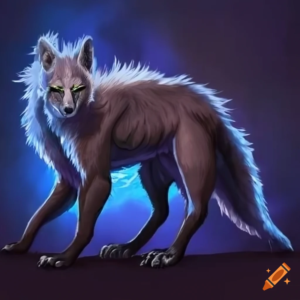 Mythical creature with silver eyes and blue-grey fur on Craiyon