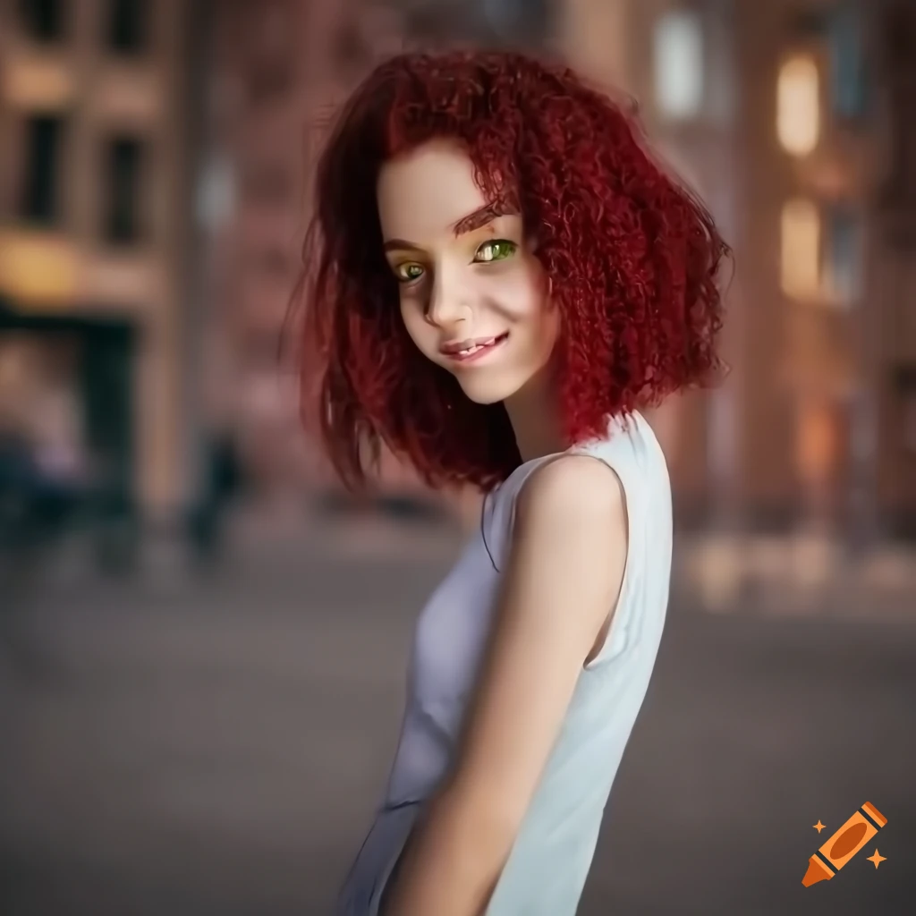 Portrait of brown-skinned humanoid alien girl with maroon hair in a ...
