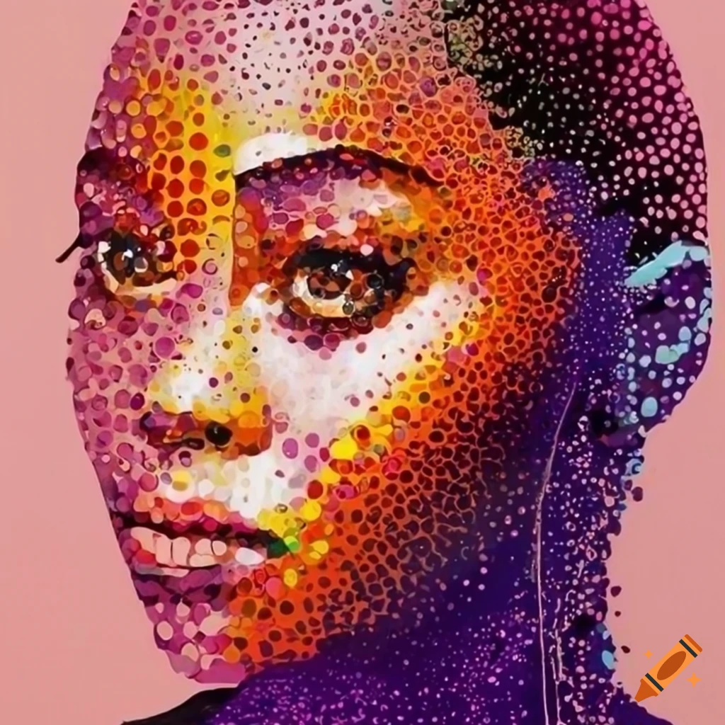 Dot art portrait with smooth color gradients and mirror-like finish on ...