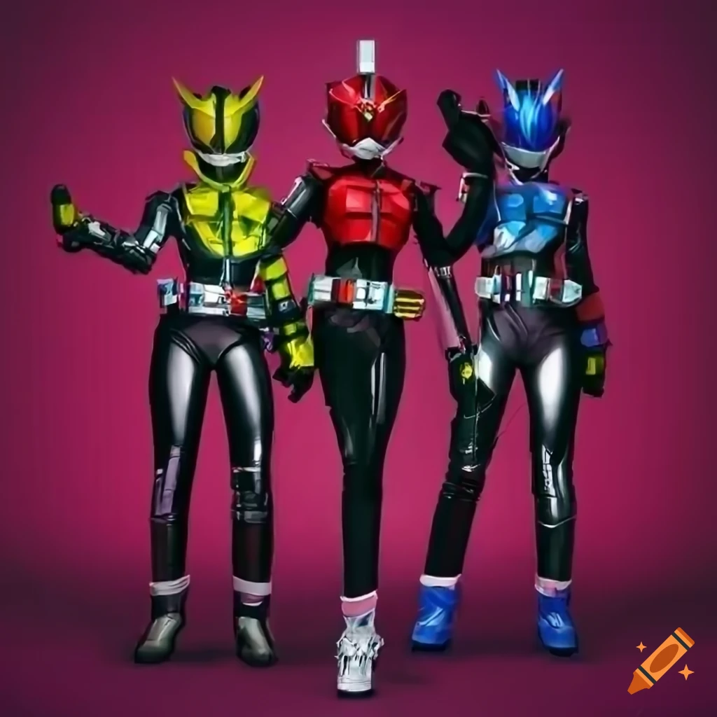 Symmetrical photorealistic female kamen rider on Craiyon