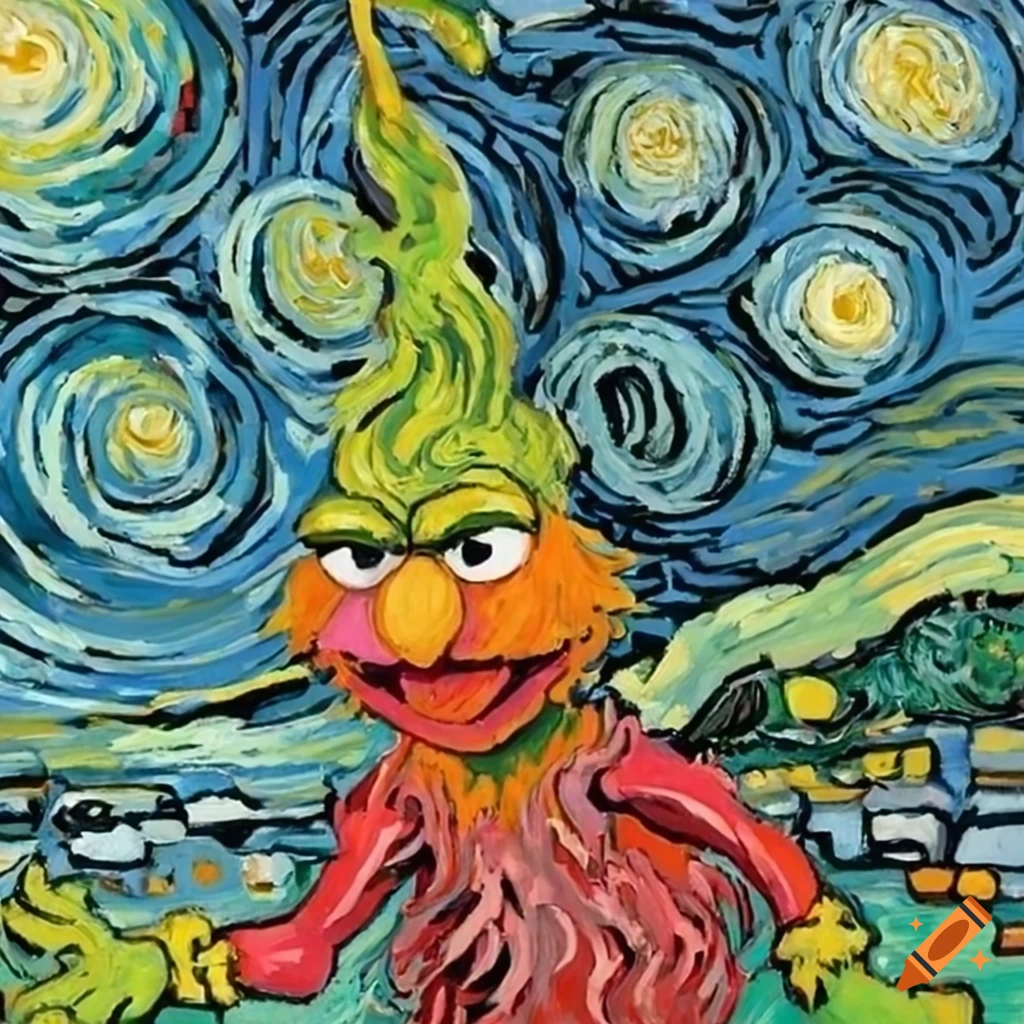 Van gogh painting featuring elmo and the grinch on Craiyon