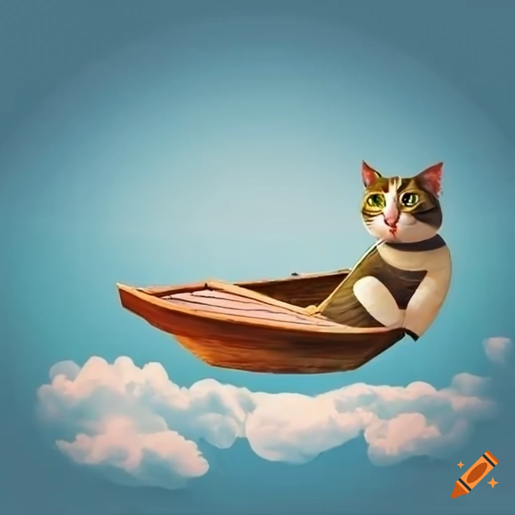 Cat boat floating on clouds on Craiyon