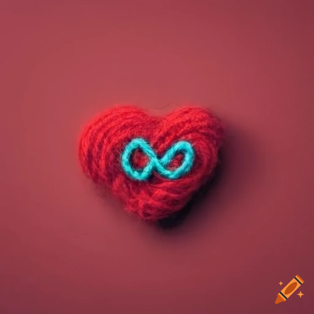 Red heart with infinity math symbol made of wool on Craiyon