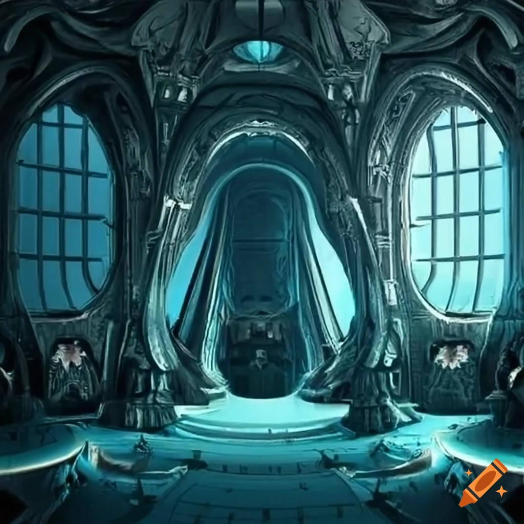 Interior of a futuristic castle on Craiyon