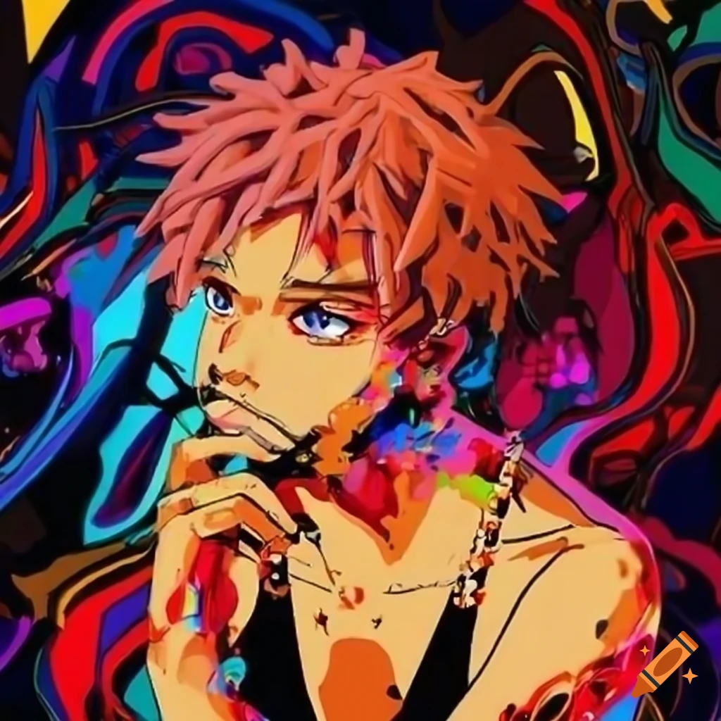 Abstract art depiction of a stylish rapper in anime style on Craiyon
