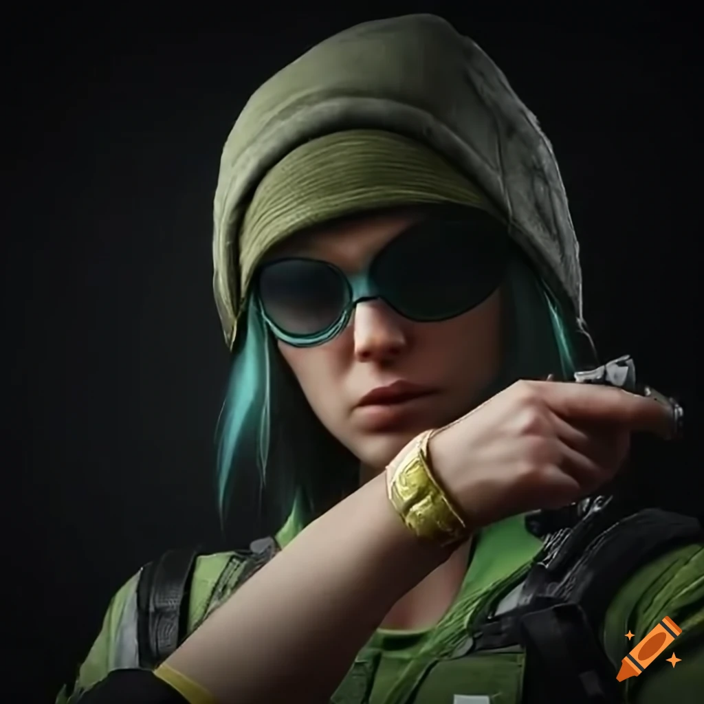 Close-up of ela, a tom clancy's rainbow six siege operator on Craiyon