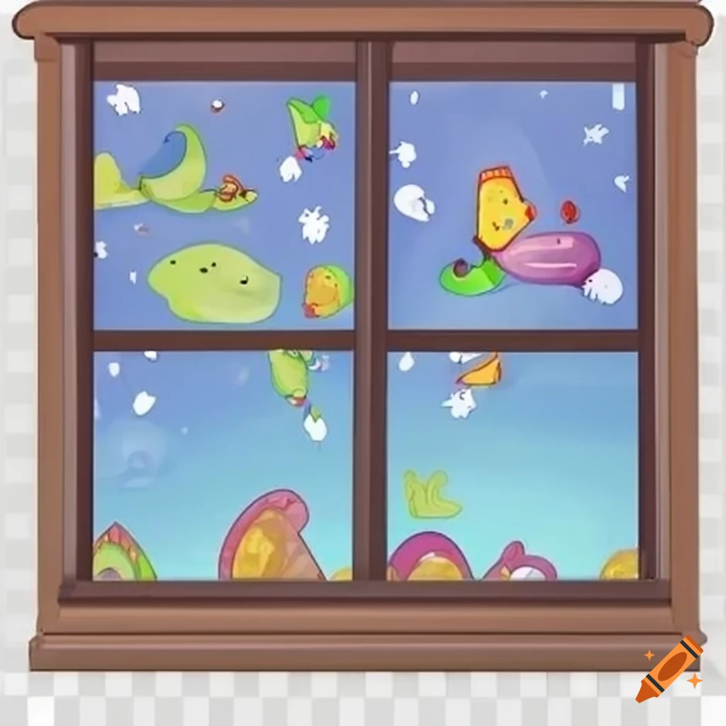 Cartoon square child's bedroom window on Craiyon