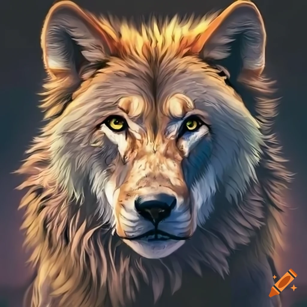 Creatura depicting a mix between wolf and lion on Craiyon