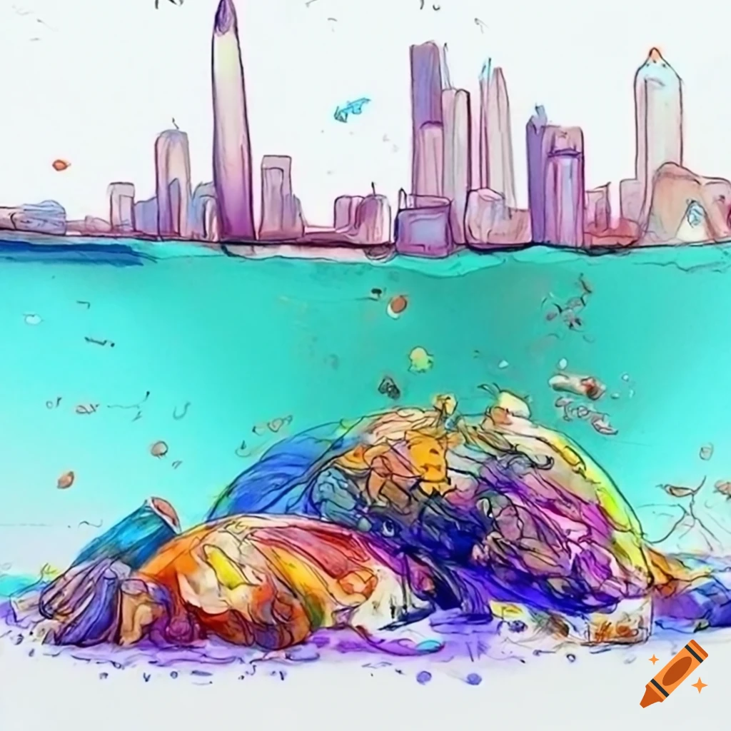 Pencil drawing depicting water pollution on Craiyon