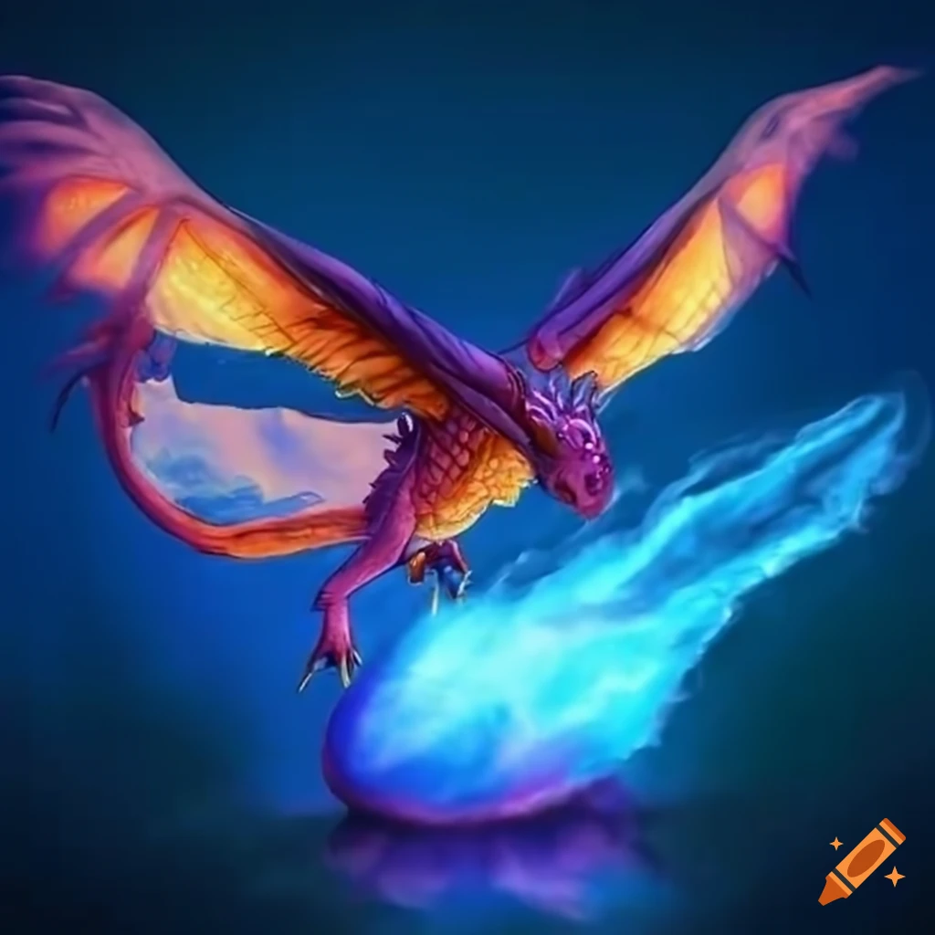 Skywings with blue fire scales and watery texture wings on Craiyon