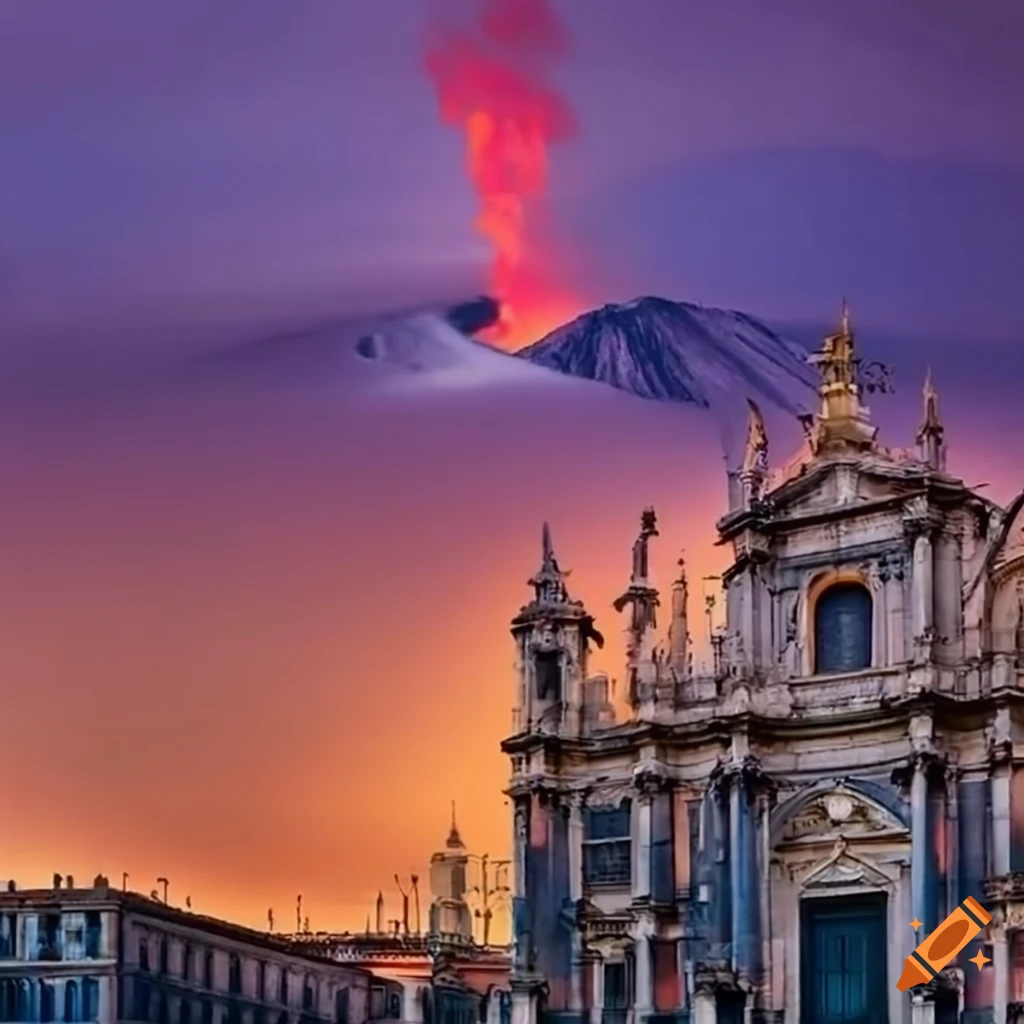 Duomo di Catania with Mount Etna in the background on Craiyon