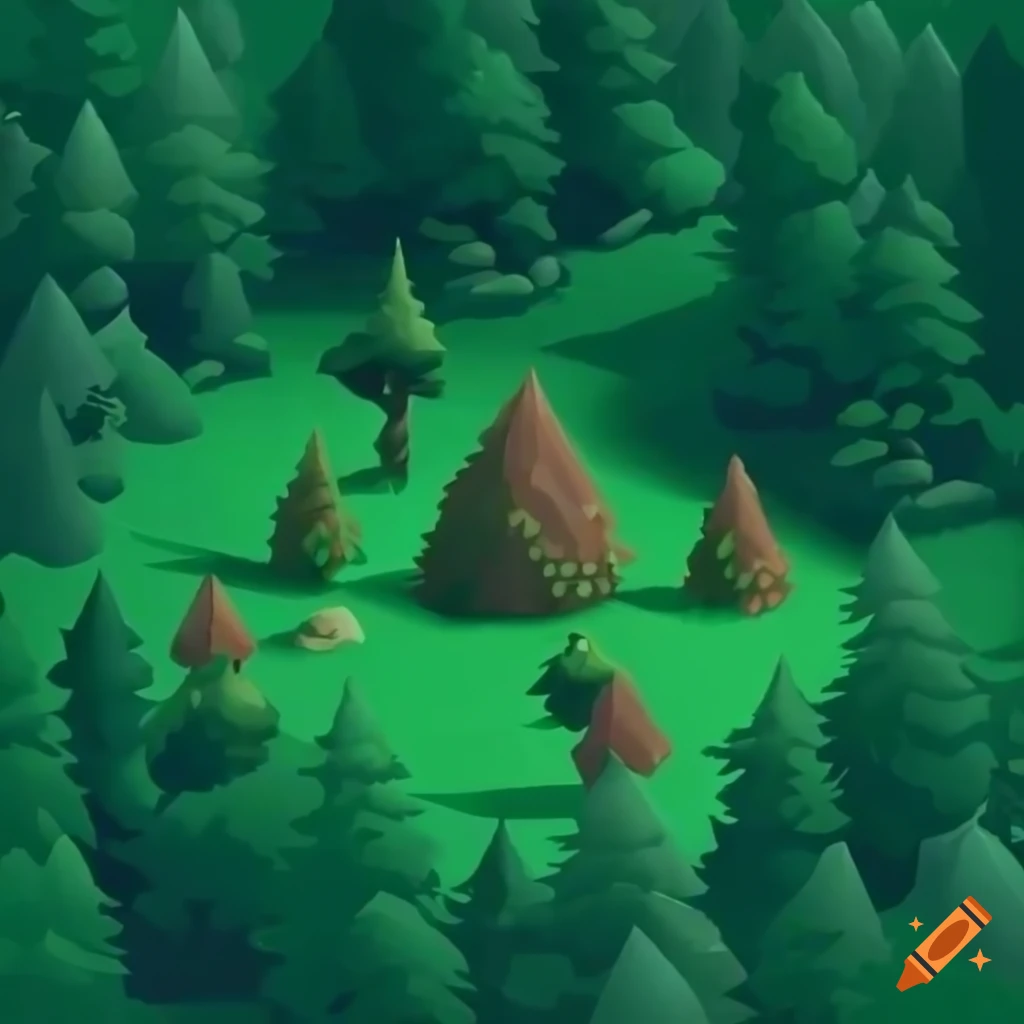 Isometric forest illustration on Craiyon