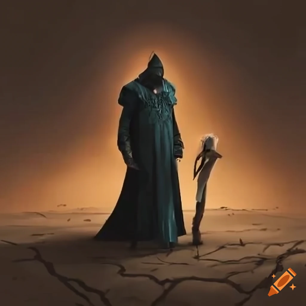 Group of tech-savvy wizards in a barren landscape on Craiyon