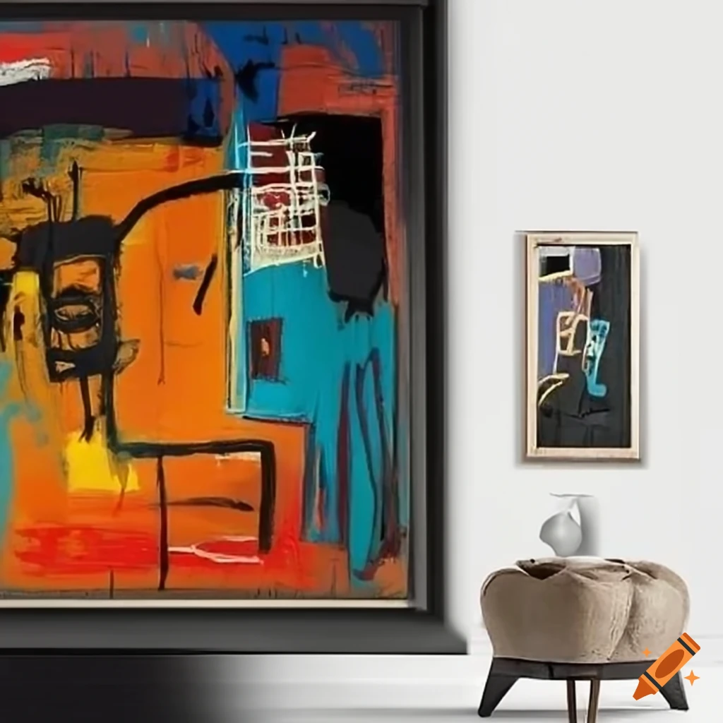 Abstract expressionism art in modern interior by Basquiat on Craiyon