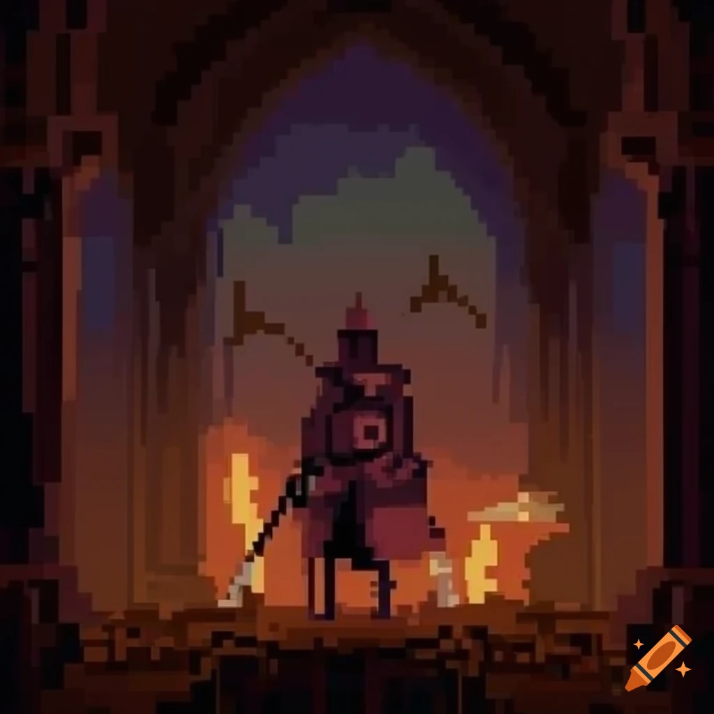 Pixel art style of skeletons in colorful armor sword fighting in a ...