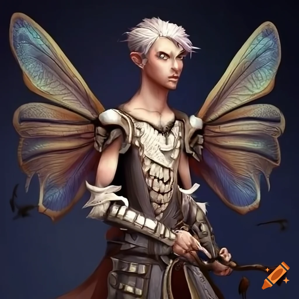 Cute male faerie with butterfly wings and bone armor on Craiyon