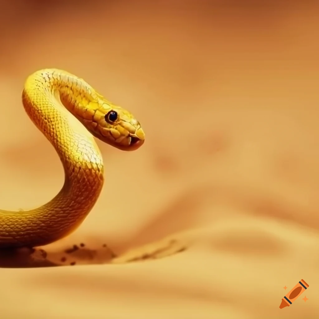 Yellow snake in desert sand in watercolor style on Craiyon