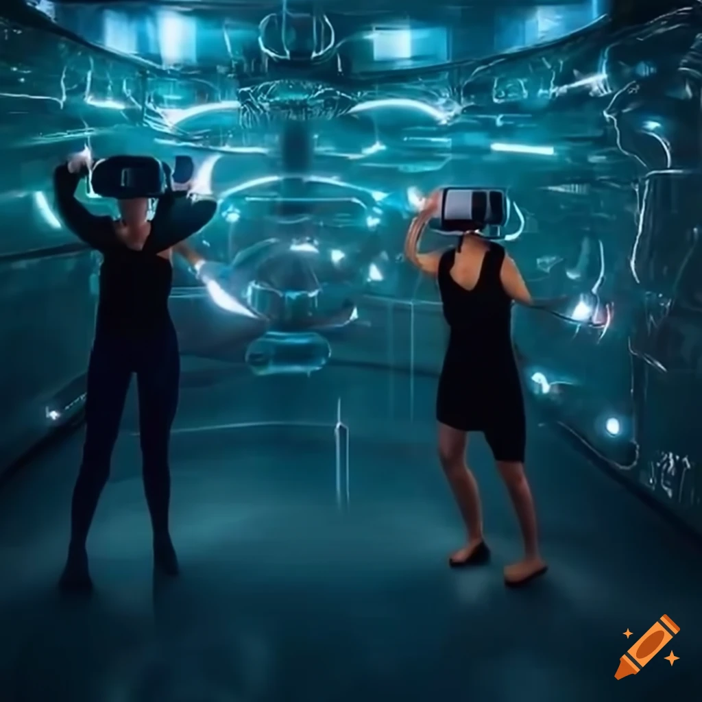 Happy people using vr glasses in a futuristic environment on Craiyon