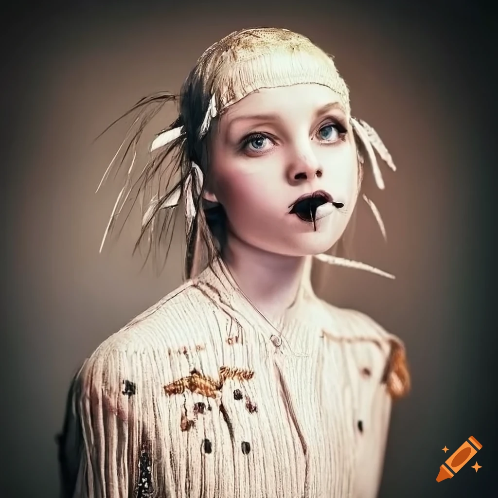 Girl wearing spiked and teeth pattern corduroy shirt by miu miu on Craiyon