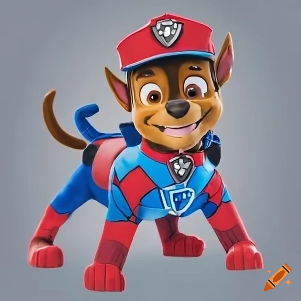 Chase Paw Patrol wearing a spider-man costume on Craiyon