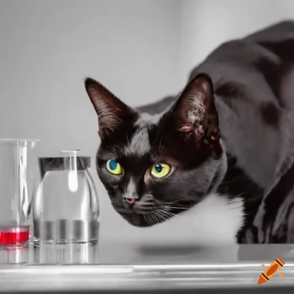 Curious black cat exploring beakers in a science lab on Craiyon