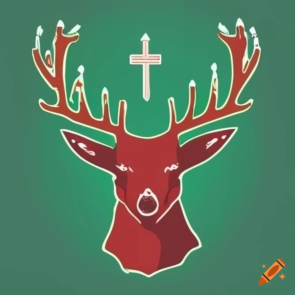 Red and green saint hubertus deer with a glowing holy cross between the ...