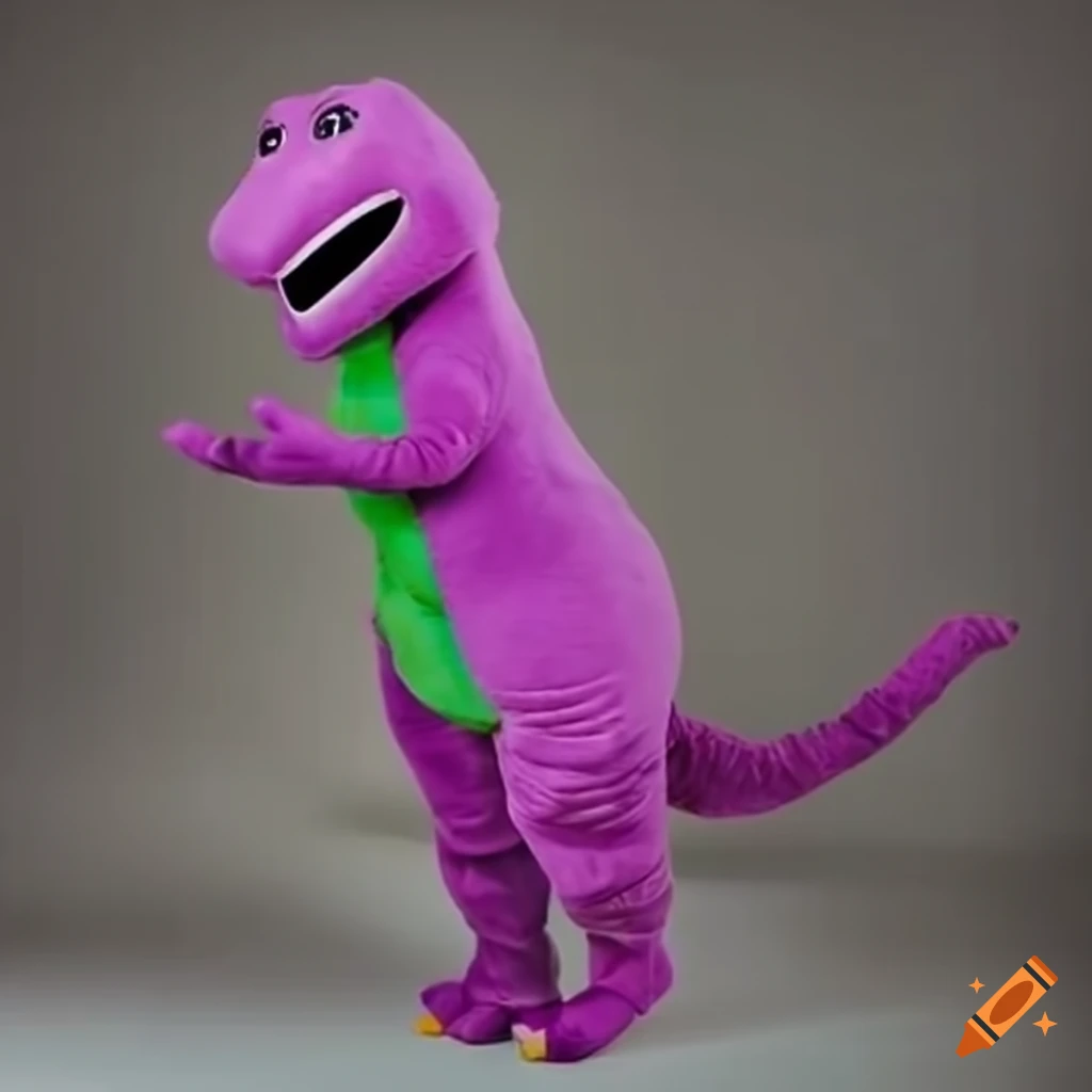 Close up of nurse in full body Barney mascot costume at hospital on Craiyon