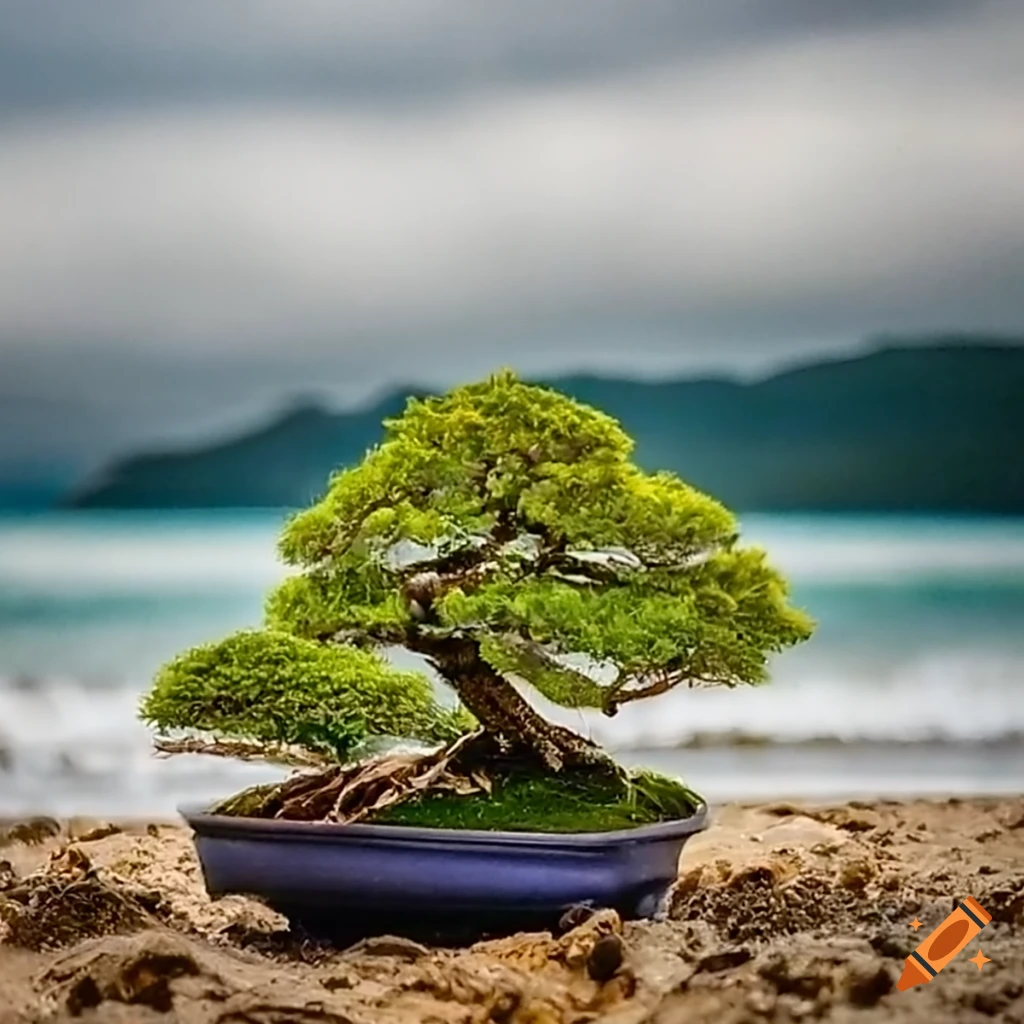 Bonsai trees on the beach on Craiyon