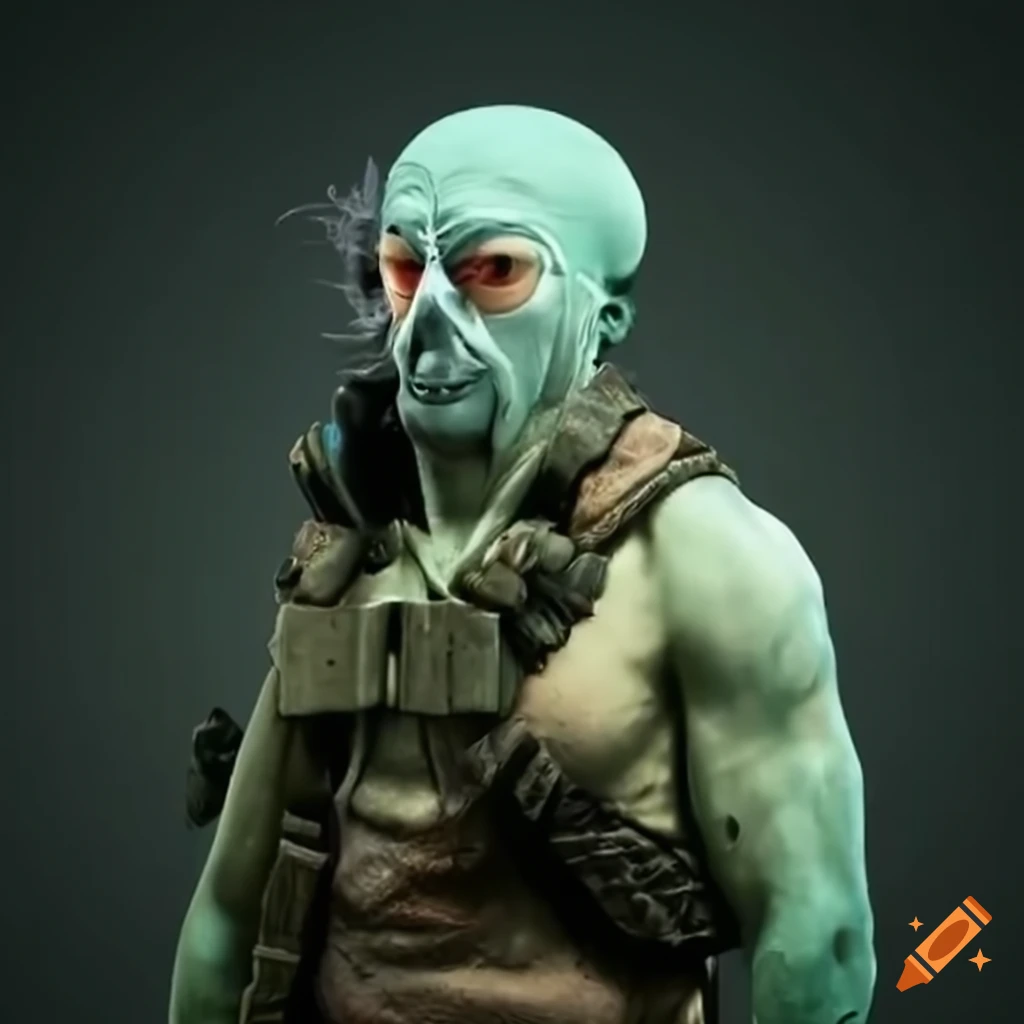 Squidward tentacles dressed as venom snake from mgsv on Craiyon