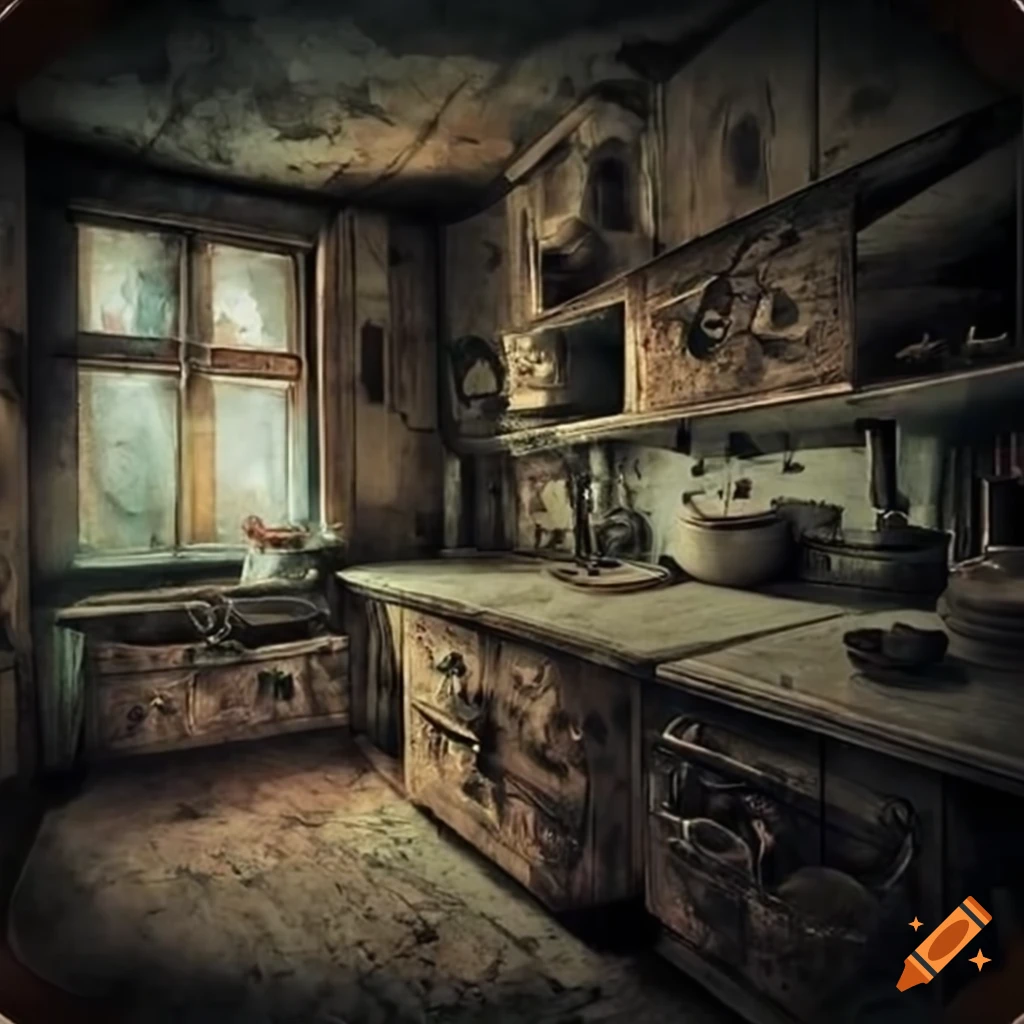 Creepy vintage kitchen in ukraine concept art on Craiyon