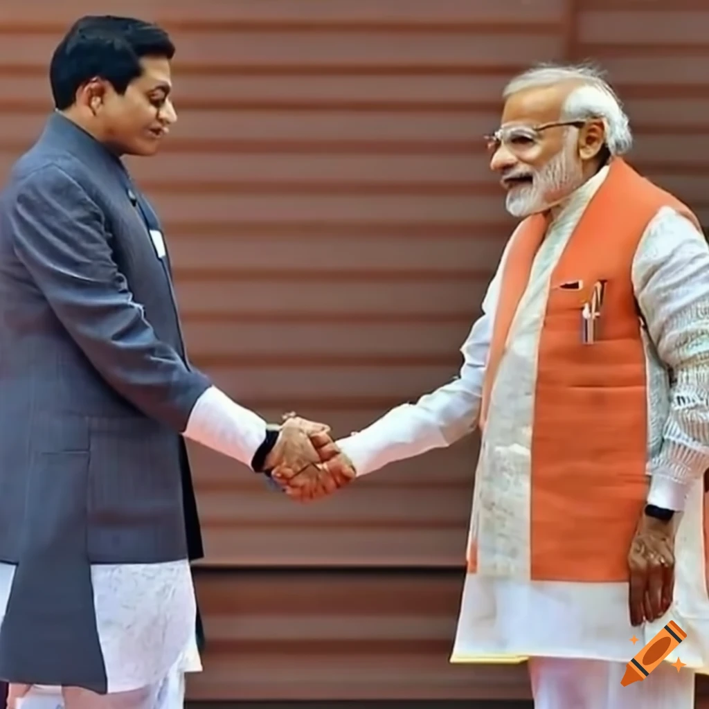 Narendra modi shaking hands with a young indian man on Craiyon