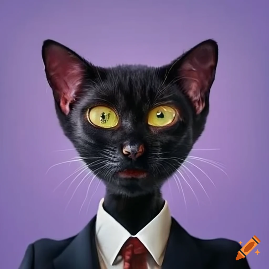 Black female cat in an office setting on Craiyon