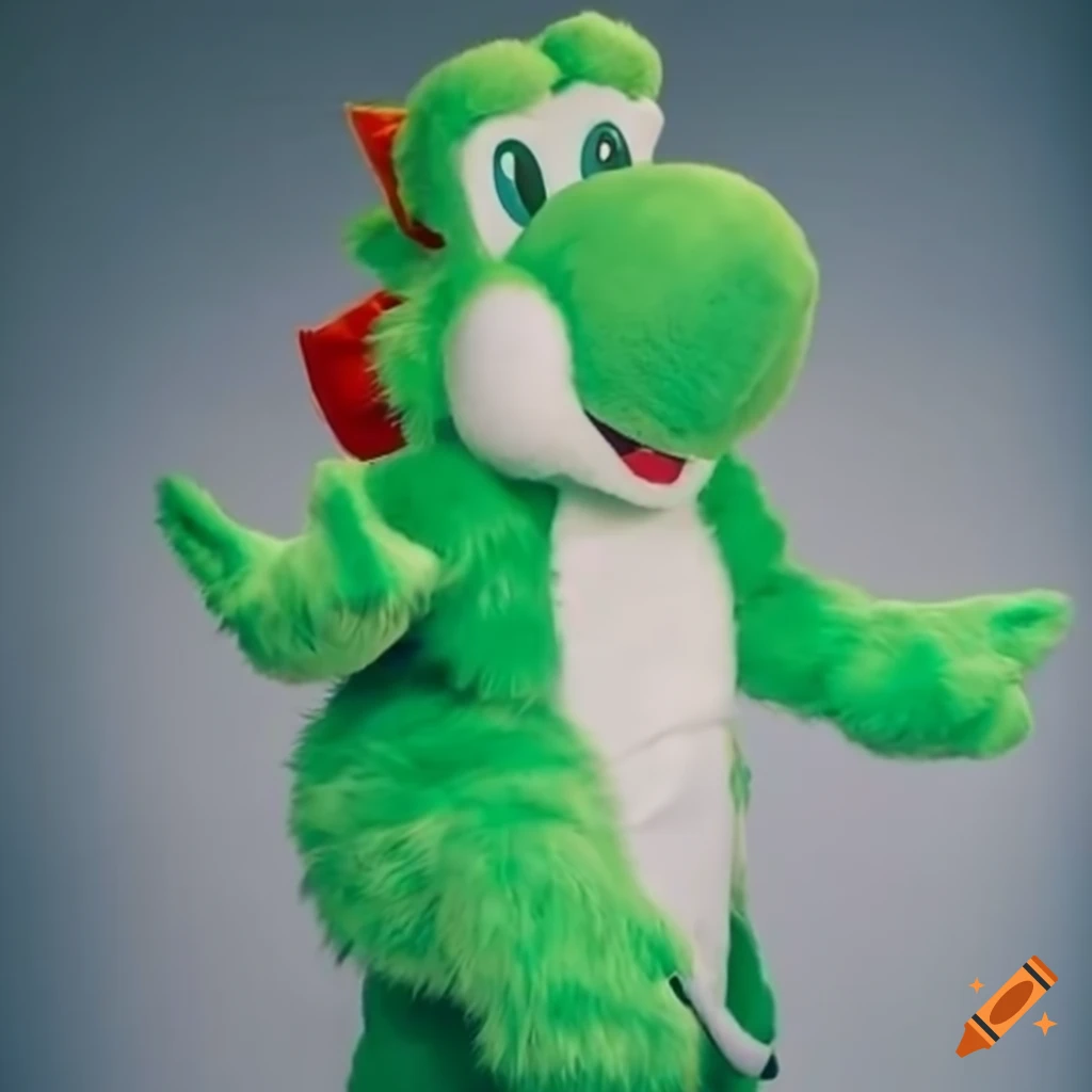 Close up detail of a nurse in Yoshi fursuit costume at hospital on Craiyon