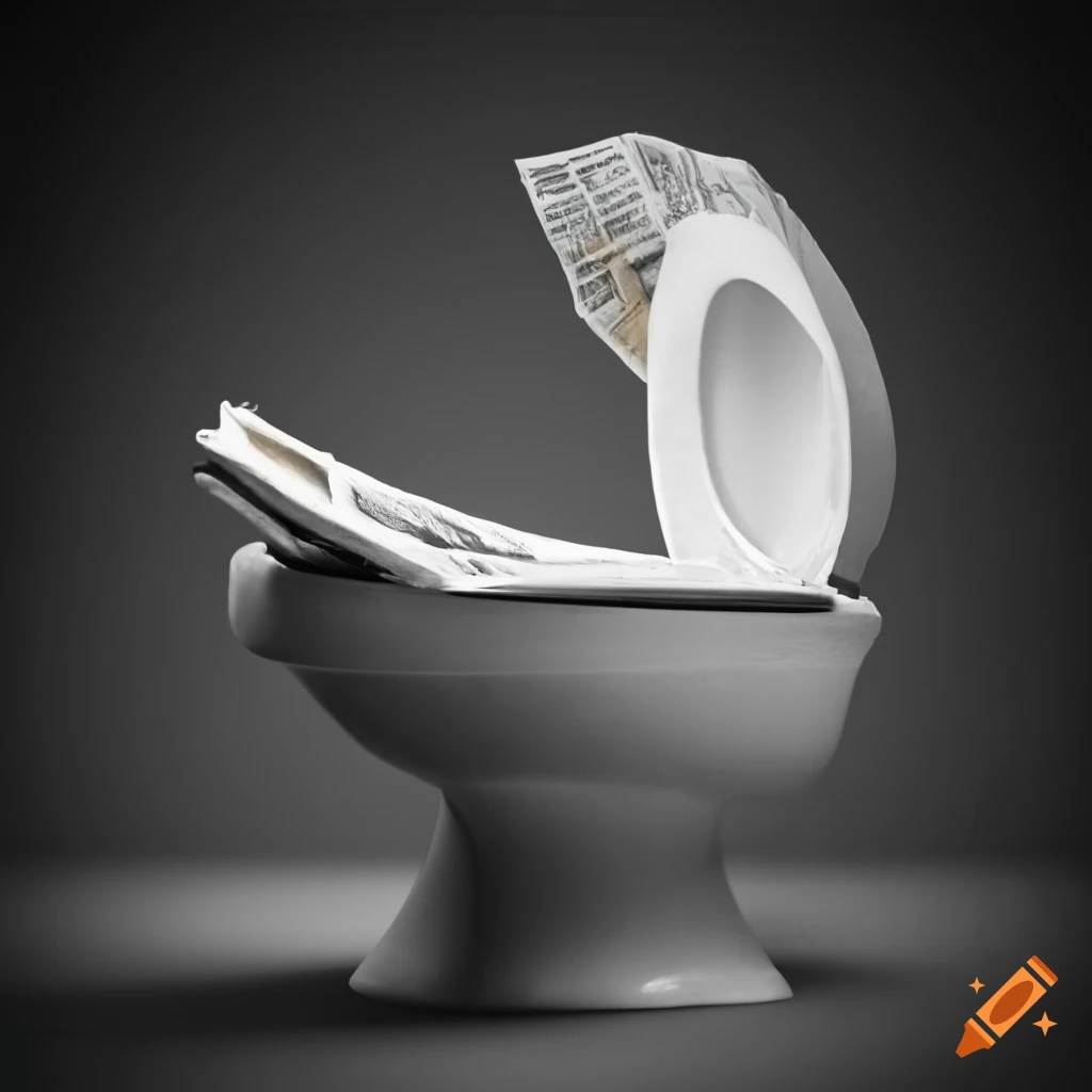 Hand throwing a newspaper in the toilet on Craiyon