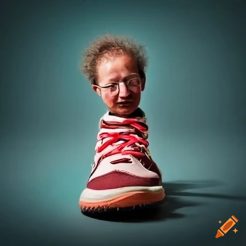 Tiny man wearing oversized running shoes on Craiyon