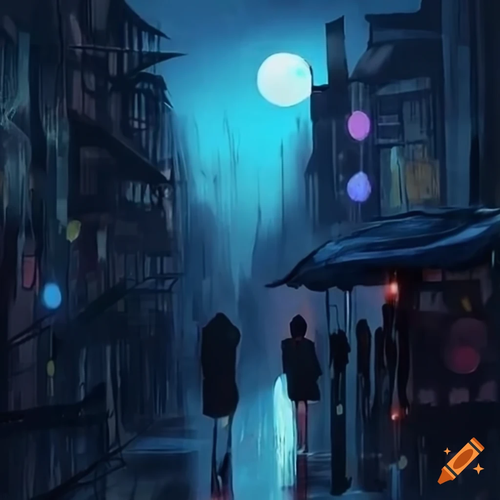 Sad night with rain on Craiyon