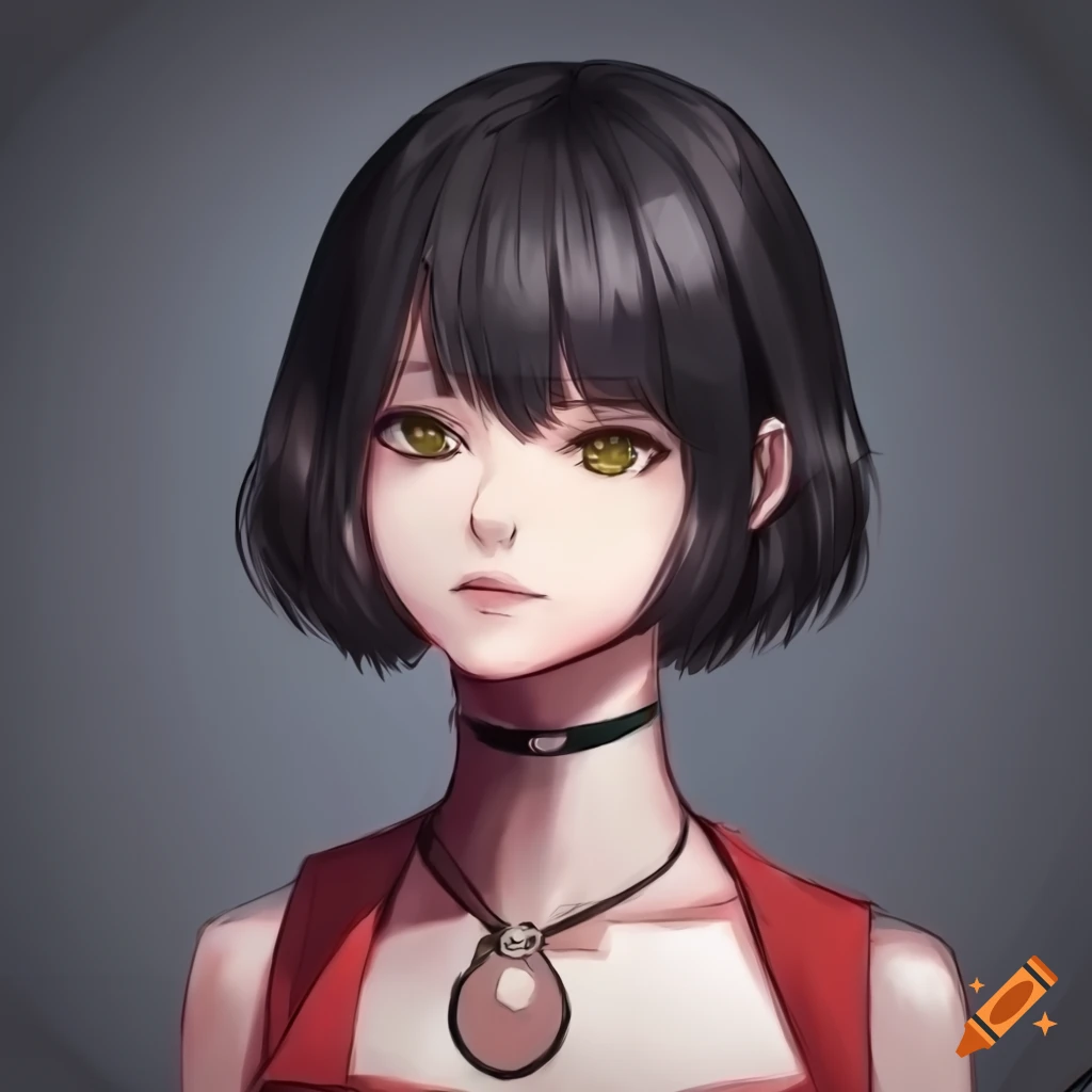 Anime Girl With Short Black Hair And Red Vest On Craiyon