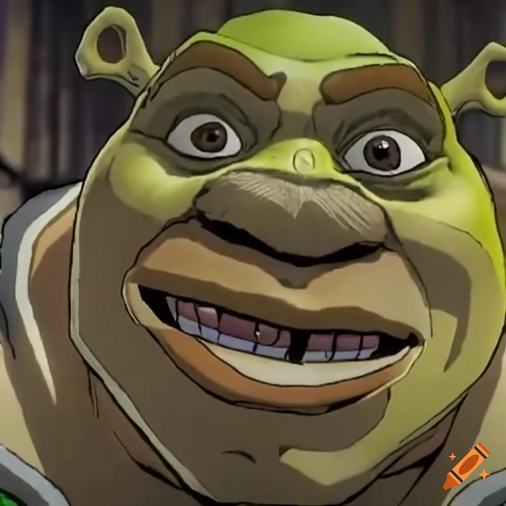 JoJo's Bizarre Adventure screenshot of Shrek in a fighter pose on Craiyon