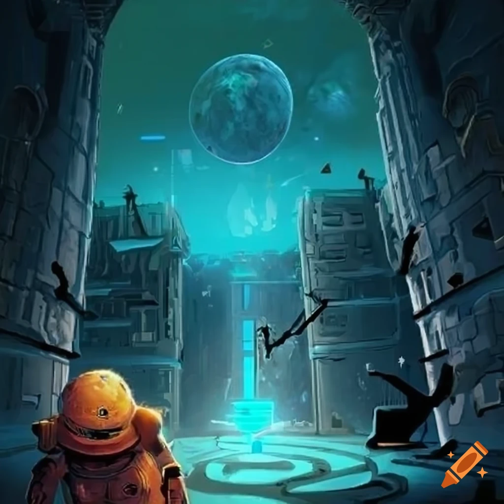 Space maze game cover on Craiyon