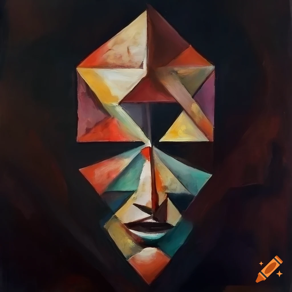 Abstract surrealist geometric composition of a bent tree in a cubist ...